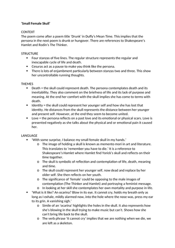 Analysis for all Carol Ann Duffy Poems from A Level AQA Poetry ...