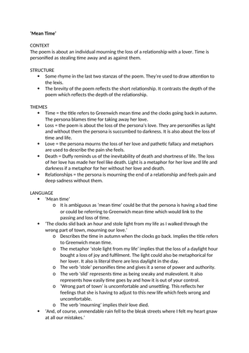 Analysis for all Carol Ann Duffy Poems from A Level AQA Poetry ...