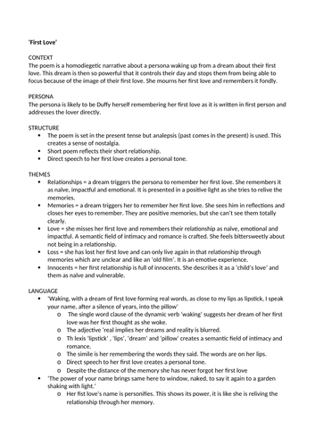 Analysis for all Carol Ann Duffy Poems from A Level AQA Poetry ...