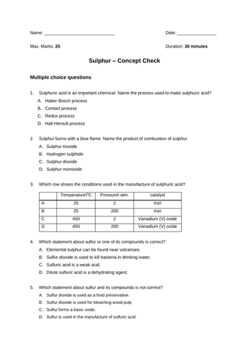 IGCSE Chemistry: Sulphur | Teaching Resources