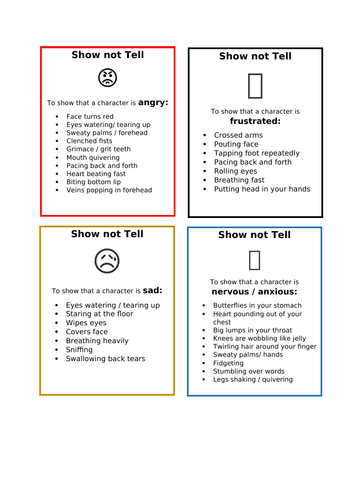 Show not Tell cards | Teaching Resources