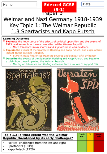 GCSE Germany | Spartacists & Kapp Putsch | Teaching Resources