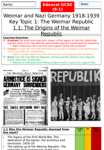 GCSE Germany | Origins of the Weimar Republic | Teaching Resources