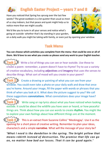 KS3 - Easter / Spring Creative Descriptive Sensory Writing Task ...