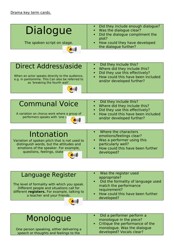 Drama peer assessment cards | Teaching Resources Drama peer assessment cards | Teaching Resources