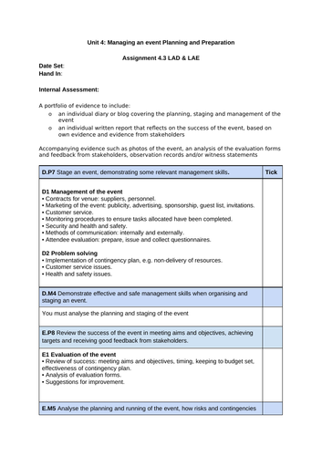 BTEC Level 3 Business Unit 4: Managing an Event Full Unit | Teaching ...