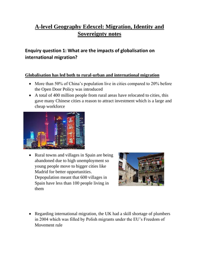 A-level Geography Edexcel - Migration, Identity and Sovereignty notes ...