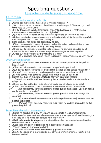 Edexcel A level Spanish Speaking questions | Teaching Resources