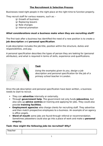 BTEC Business Level 3 - Unit 8 Recruitment & Selection Process ...