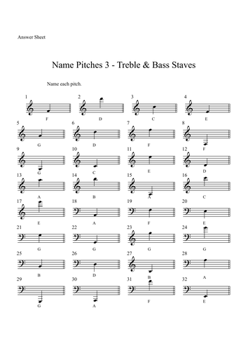 Music Theory: Pitch Drills Worksheet Bundle (14) with Answer Sheets ...