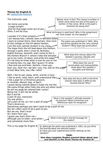 Langston Hughes- Theme of English B | Teaching Resources