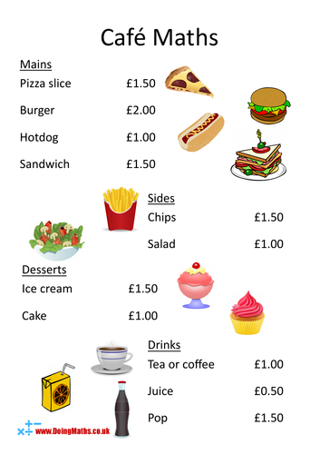 Cafe Menu Maths (Primary Mathematics Money, Arithmetic and Decimals ...
