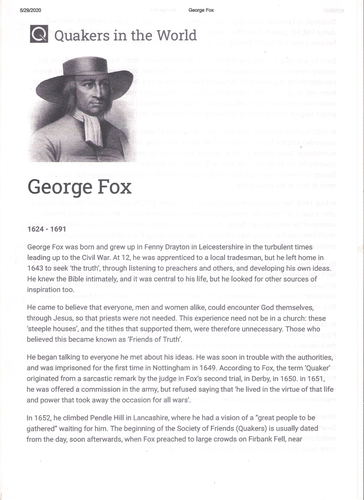 George Fox (1624-1691) and the Quakers | Teaching Resources