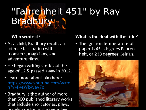 "Fahrenheit 451" novel study | Teaching Resources