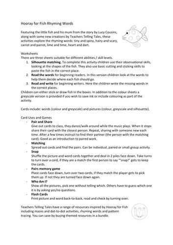 Hooray for Fish Rhyming Words | Teaching Resources