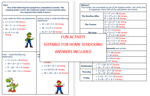 BIDMAS Murder Mystery | KS3 Maths Order of Operations Activity | Fun ...