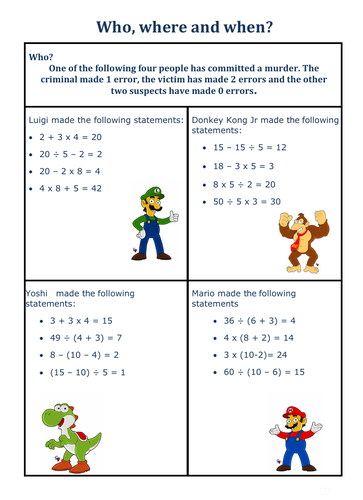 BIDMAS Murder Mystery | KS3 Maths Order of Operations Activity | Fun ...