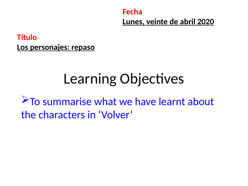 Volver-Pack of 20 lessons | Teaching Resources