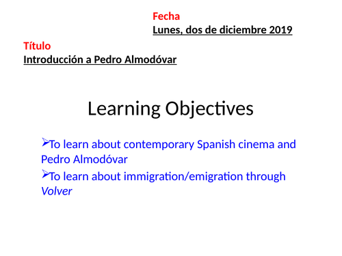 Volver-Pack of 20 lessons | Teaching Resources