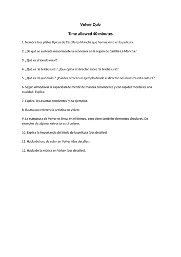 Volver-Pack of 20 lessons | Teaching Resources