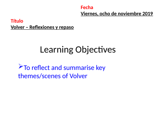 Volver-Pack of 20 lessons | Teaching Resources