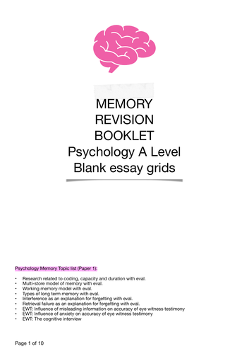 AQA A Level Psychology - Memory bundle | Teaching Resources