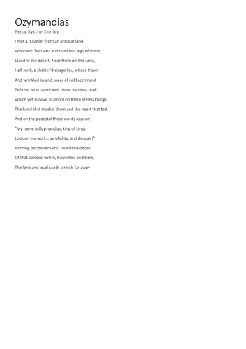 Blank Copies of Power and Conflict Poems | Teaching Resources