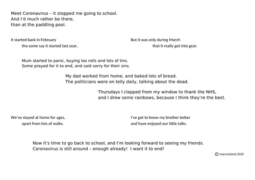 Narrative poem coronavirus | Teaching Resources