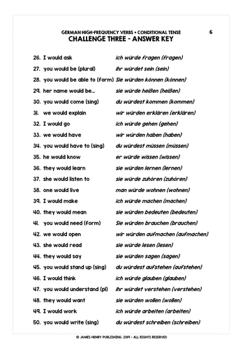 GERMAN CONDITIONAL TENSE CONJUGATION DRILLS | Teaching Resources