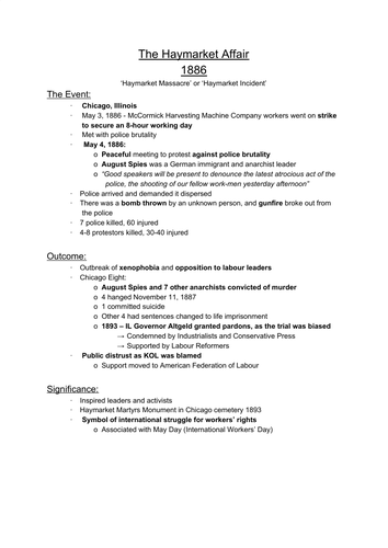 Haymarket Affair USA CIVIL RIGHTS A LEVEL | Teaching Resources