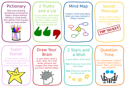 Plenary Task Cards | Teaching Resources