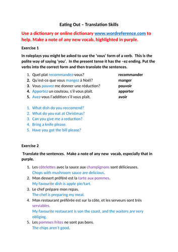 GCSE French translation skills worksheet bundle | Teaching Resources