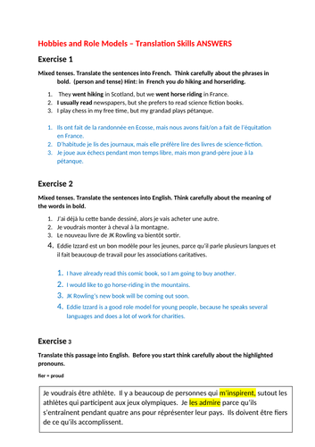 GCSE French translation skills worksheet bundle | Teaching Resources