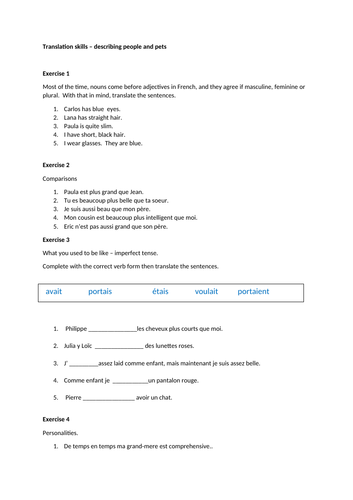 People and Pets: GCSE French translation skills | Teaching Resources
