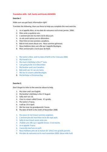 GCSE French translation skills worksheet bundle | Teaching Resources