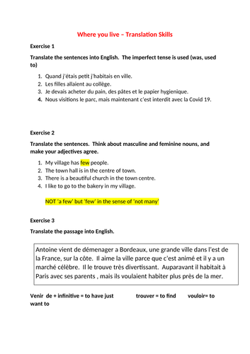 GCSE French translation skills worksheet bundle | Teaching Resources