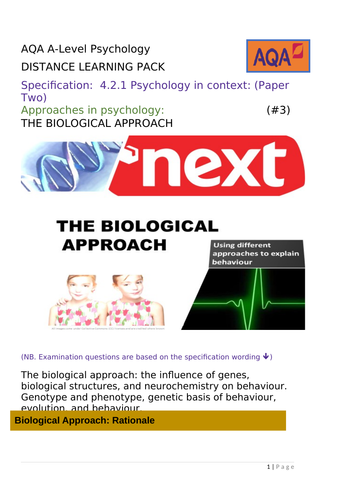 AQA A-Level Psychology: Approaches, Distance Learning Pack, Full Module ...