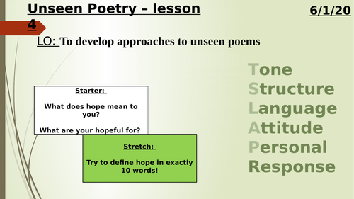 Unseen Poetry-Hope | Teaching Resources