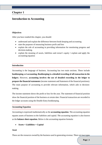 Introduction To Accounting Lesson Notes Lesson Plan And Practice