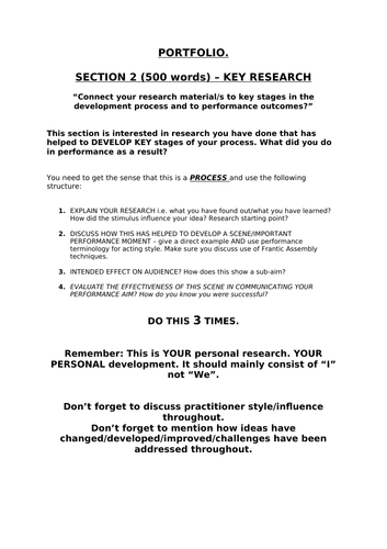 Edexcel Drama and Theatre Component 1: Portfolio Structure guides ...