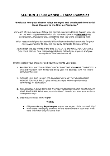 Edexcel Drama and Theatre Component 1: Portfolio Structure guides ...