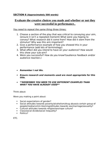 Edexcel Drama and Theatre Component 1: Portfolio Structure guides ...