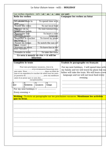 French future tense - holidays | Teaching Resources