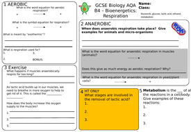 Respiration AQA GCSE Worksheet - Biology Revision/Remote Learning | Teaching Resources