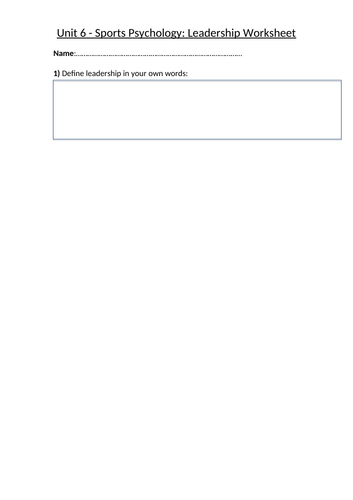 Unit 6 - Sports Psychology (Group Dynamics - LA: B) Unit of Work ...