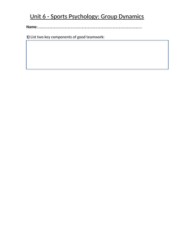 Unit 6 - Sports Psychology (Group Dynamics - LA: B) Unit of Work ...