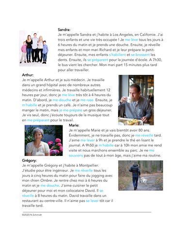 French Reflexive Verbs Reading: Daily Routines: Lecture en Français ...