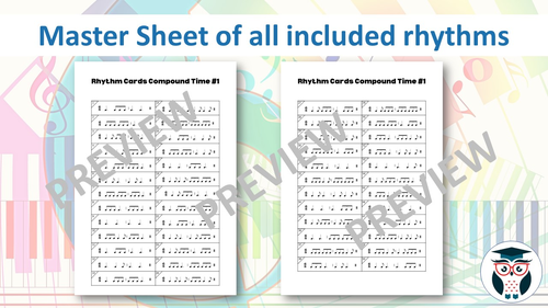 Music Rhythm Cards - 50 Flash cards - Compound Time 6/8 with Audio and ...