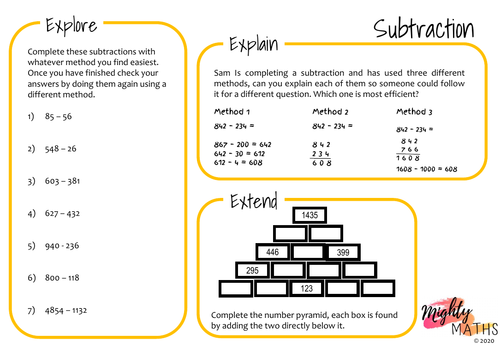Subtraction Using Different Methods | Teaching Resources