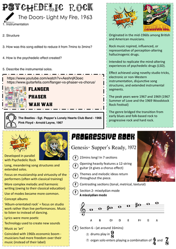 EDUQAS A Level Music Rock and Pop Worksheets | Teaching Resources
